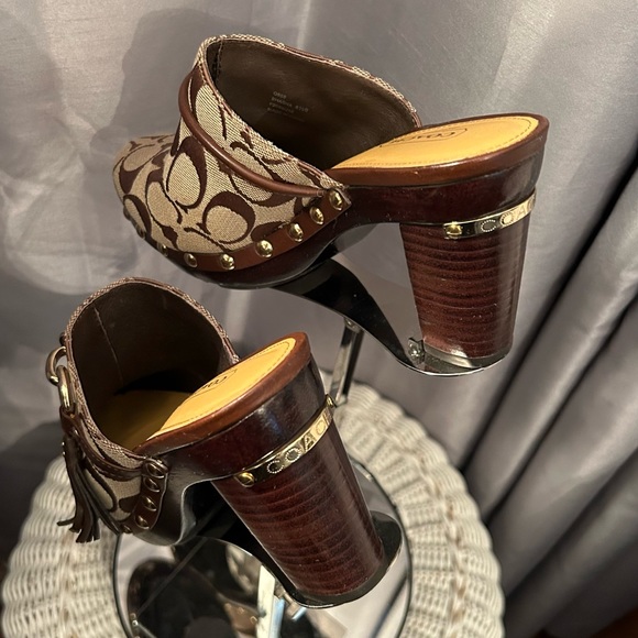 Coach | Shoes | Coach Shasha Clogs Mules In Brown Wood Leather And ...